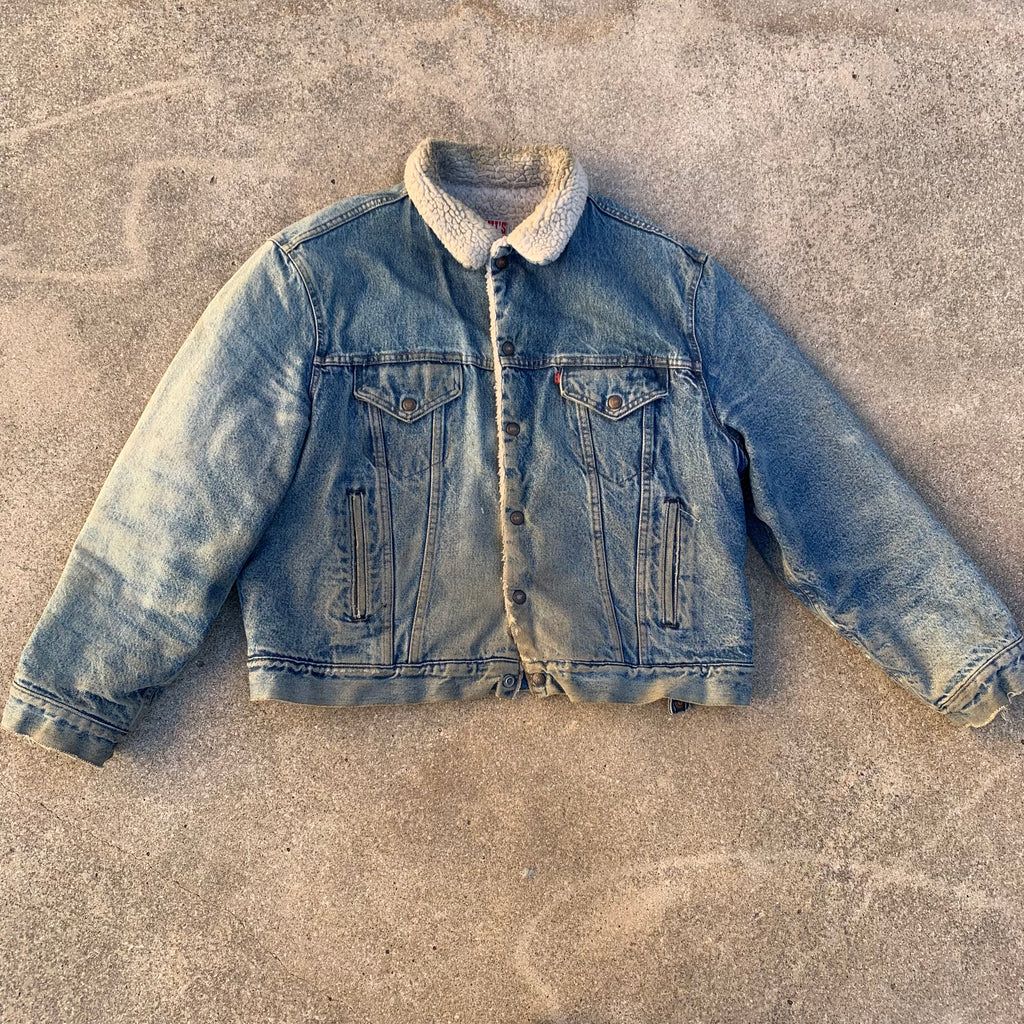 1980’s Levi’s Denim Sherpa Jacket Size 48R – Little Chum Vintage