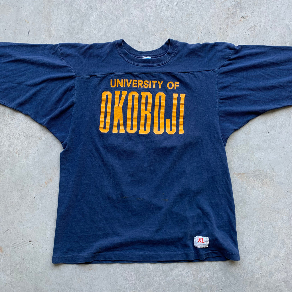 1970’s University of Okoboji Champion Blue Bar Football T-Shirt ...
